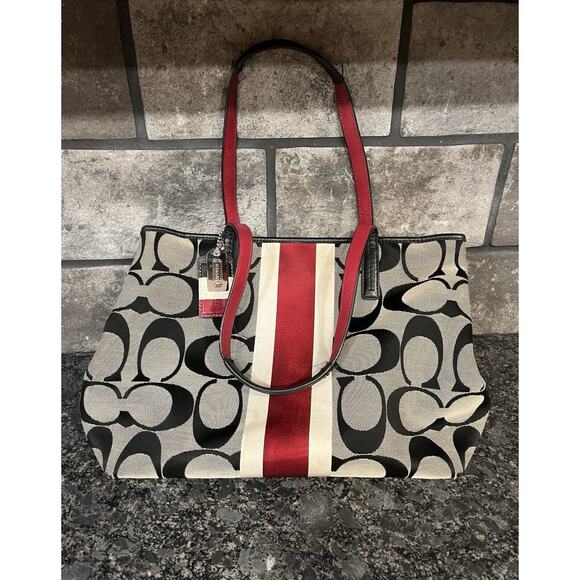 Coach | Bags | Coach Signature Stripe 9999 Hamptons Weekend Tote Black ...